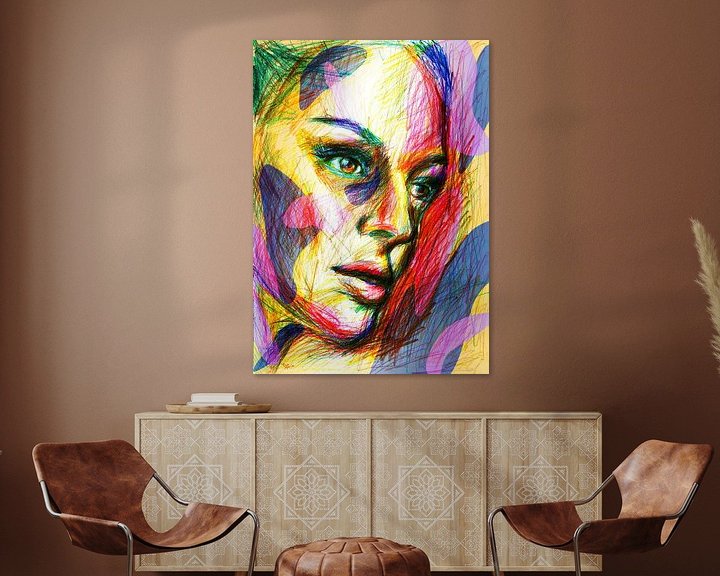 Veelkleurig dromend gezicht van ART Eva Maria op canvas, behang en meer